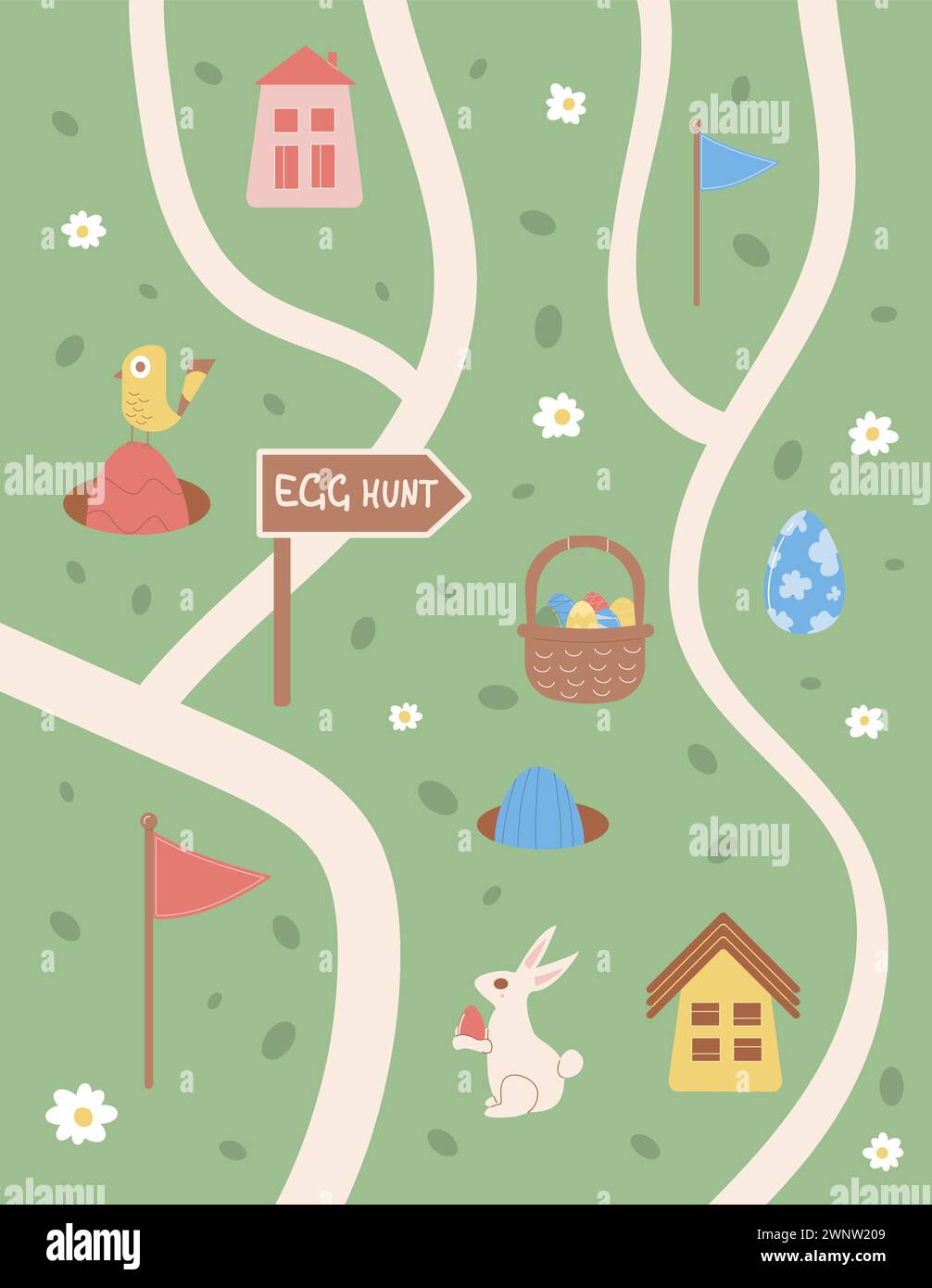 Easter egg hunt plan poster templates. Map with rabbit and egg vertical ...