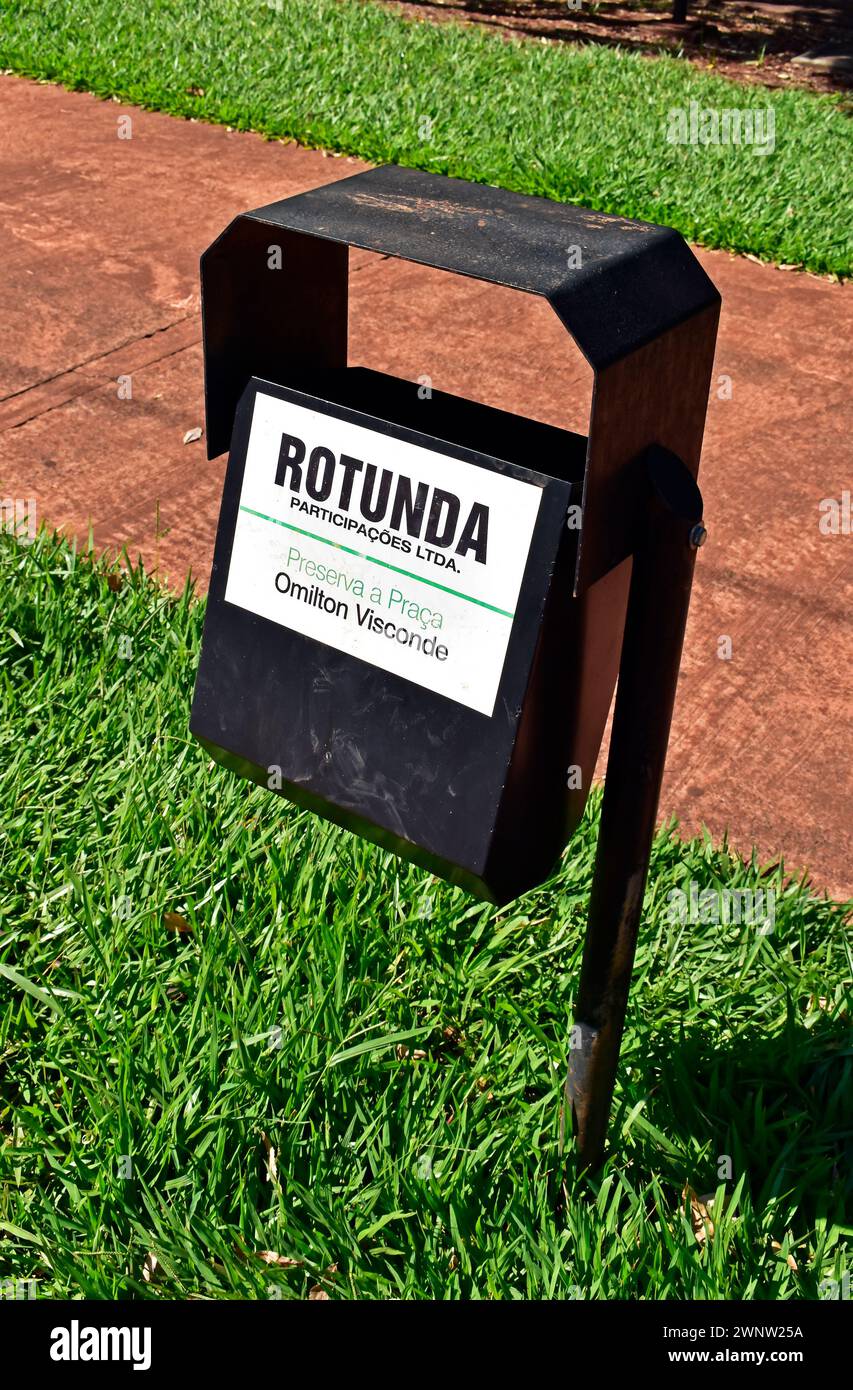RIBEIRAO PRETO, SAO PAULO, BRAZIL - January 2, 2024: Trash can at ...
