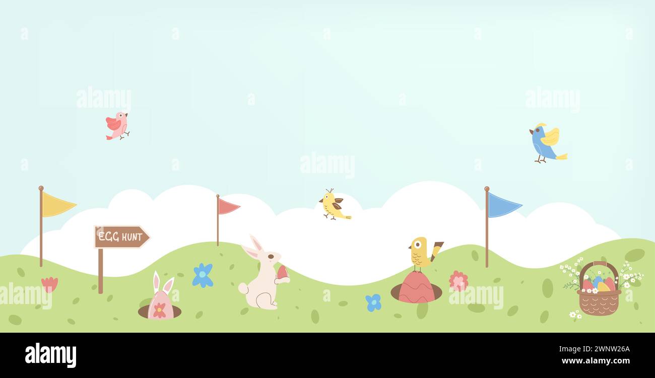 Easter egg hunt plan poster template. Map with rabbit and egg banner ...