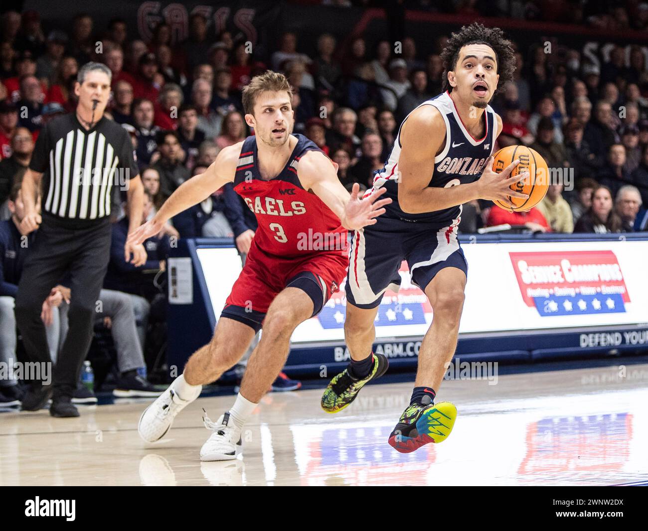 Moraga, USA. 02nd Mar, 2024. March 02 2024 Moraga, CA U.S.A. Gonzaga guard Ryan Nembhard (0)goes ...