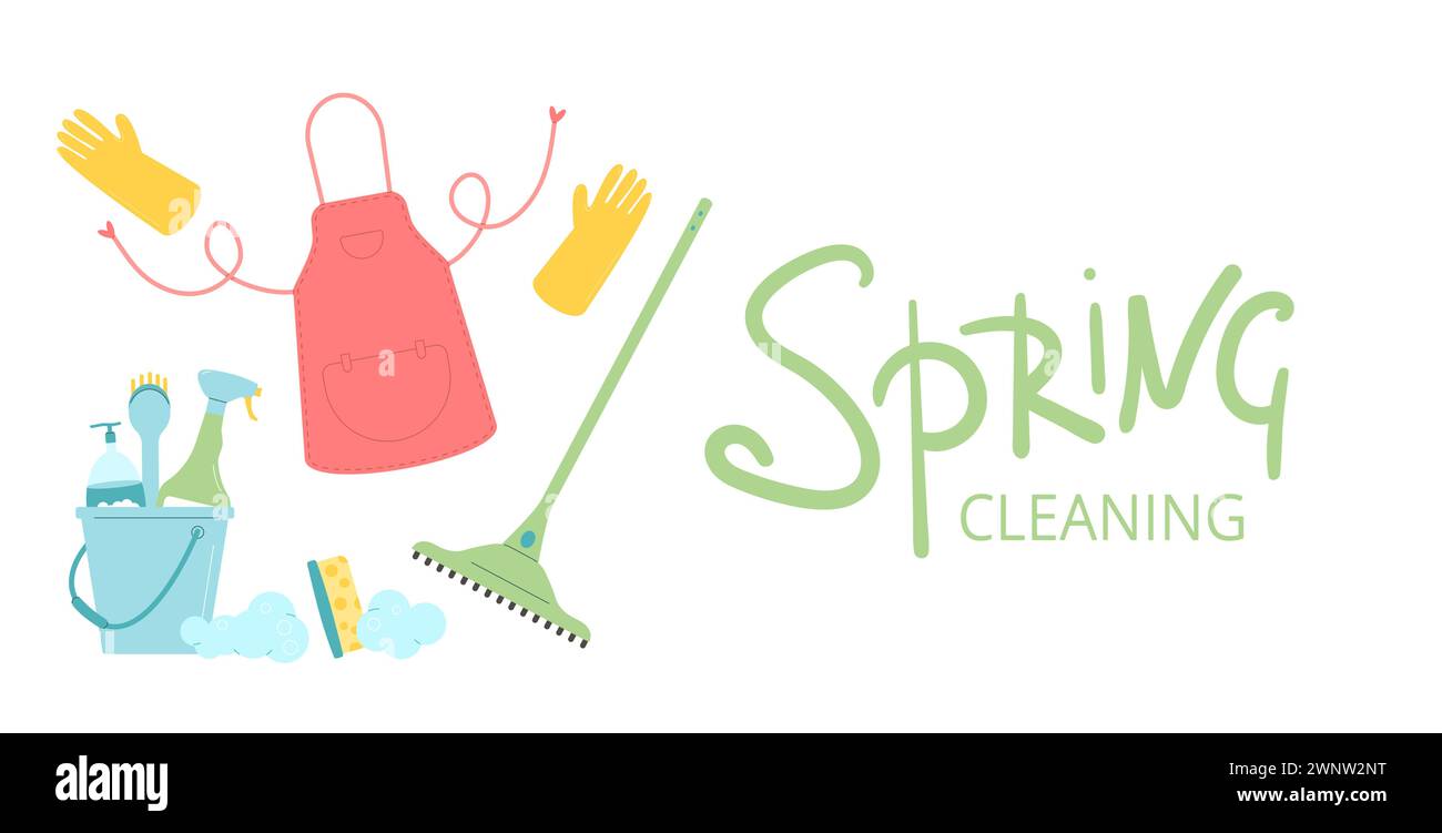 Spring cleaning banner template. Equipment elements for wash home with ...