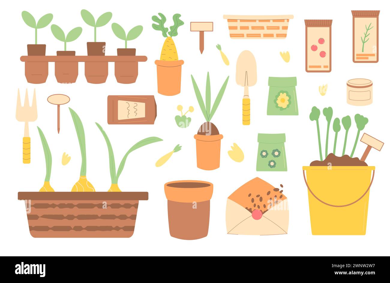 Gardening set isolated on white background. Spring horticulture growing ...