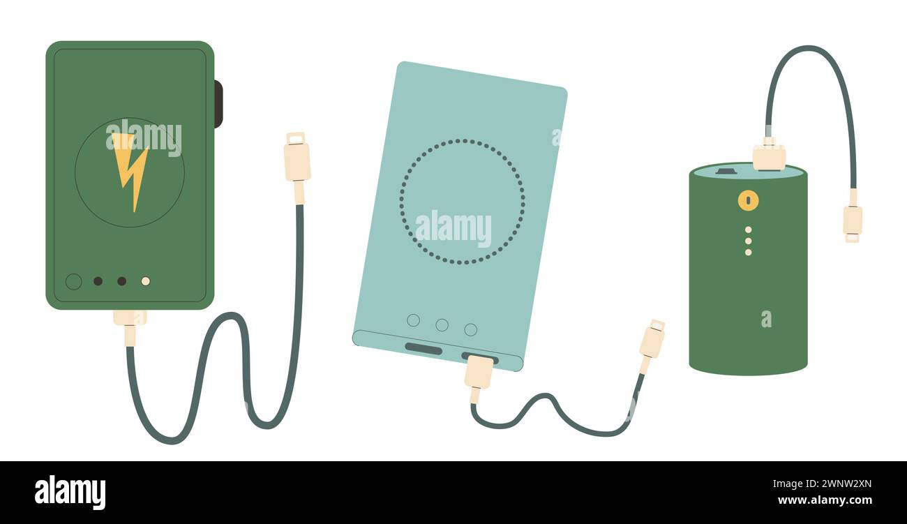 Power banks set isolated on white background. Portable devices for ...