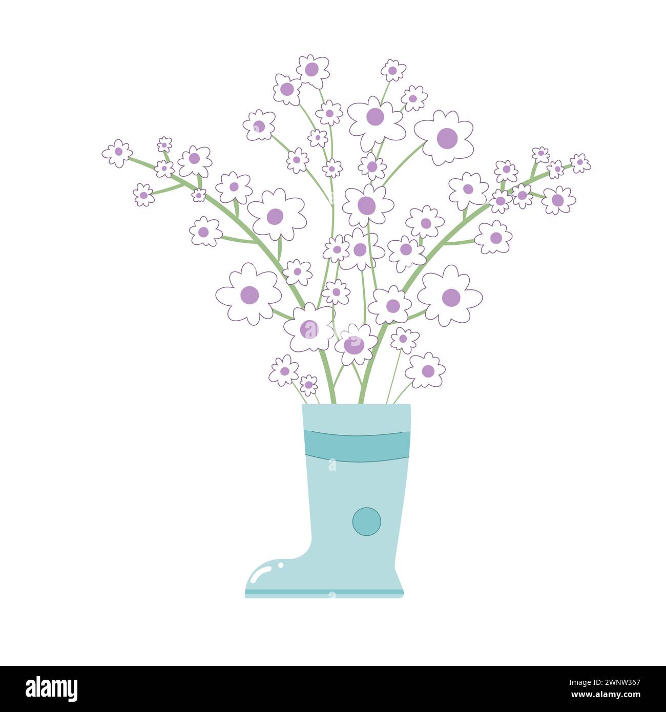 Blue rubber boot with flowers bouquet. Floral summer composition ...