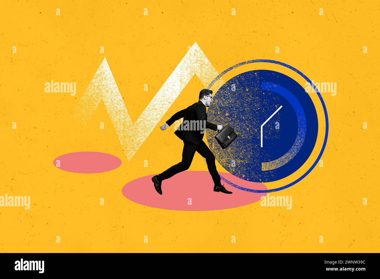 Creative poster collage of running businessman clock time management ...