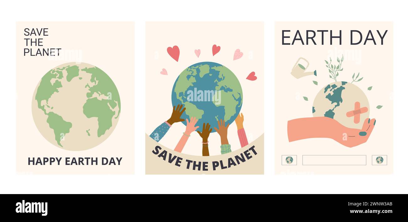 Happy Earth day banners set. Save the planet retro posters. Collections ...