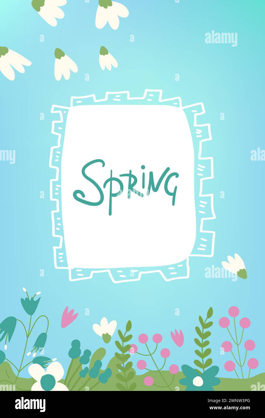 Spring background with lettering. Flower abstract banner template with ...