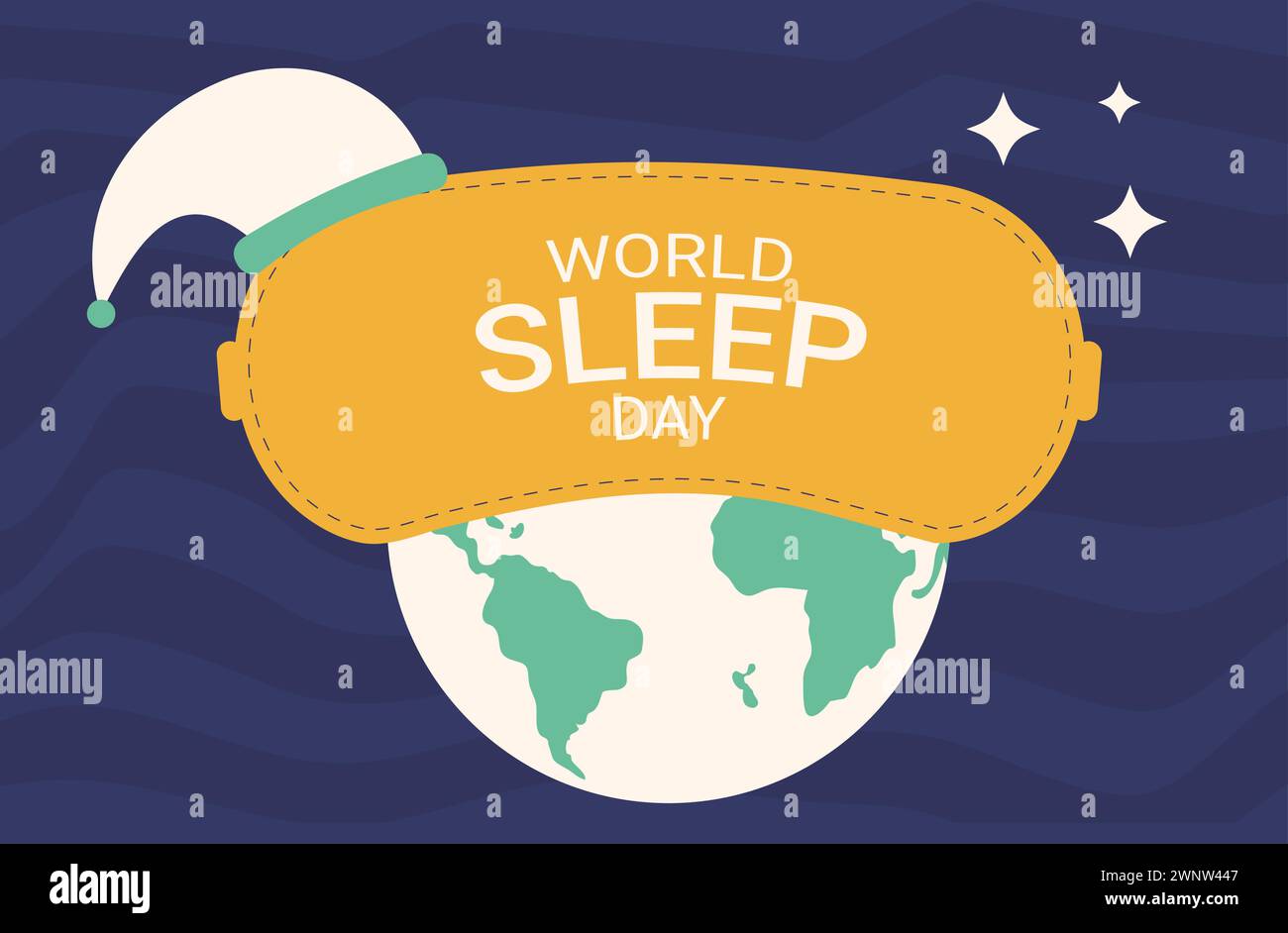 World sleep day horizontal banner. Earth with sleeping mask card. Retro ...
