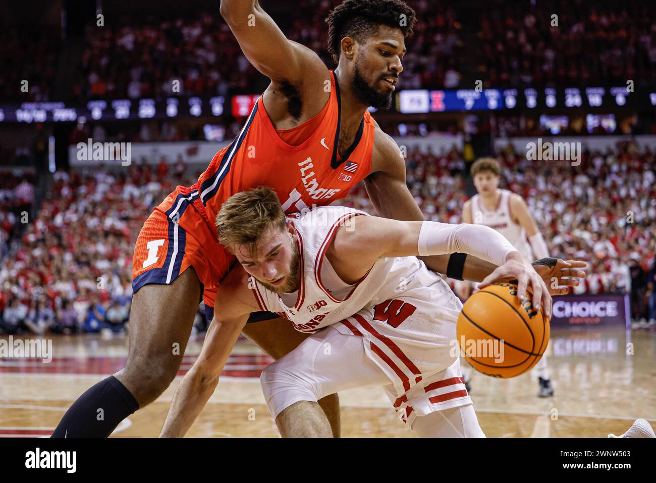 March 2, 2024: Wisconsin Badgers forward Tyler Wahl (5) is fouled by ...