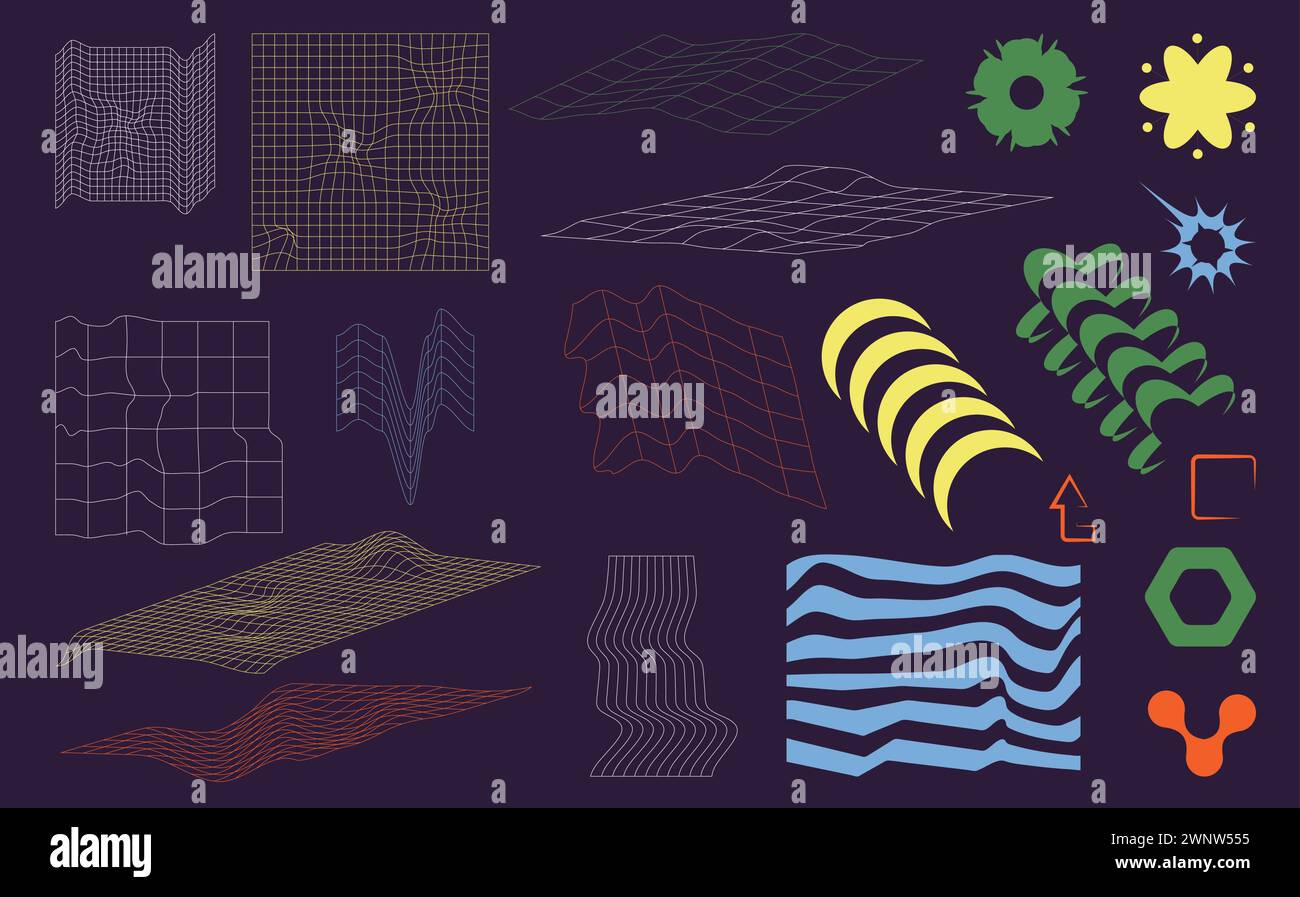 Abstract elements retro futuristic set. Collection of y2k shapes for ...