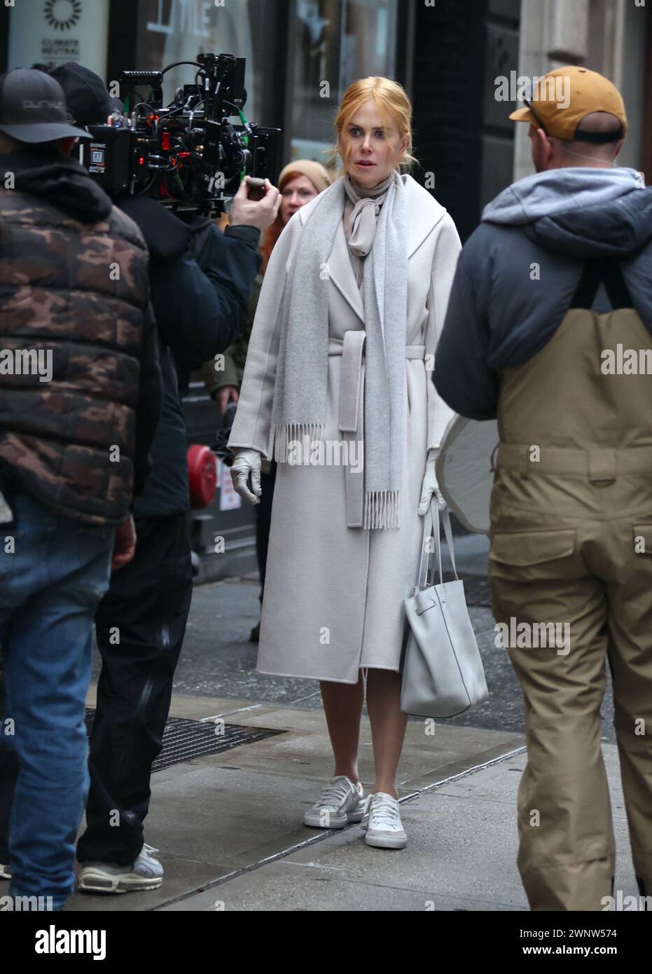 Nicole Kidman filming at the "Babygirl" set in Downtown, Manhattan Featuring: Nicole Kidman ...