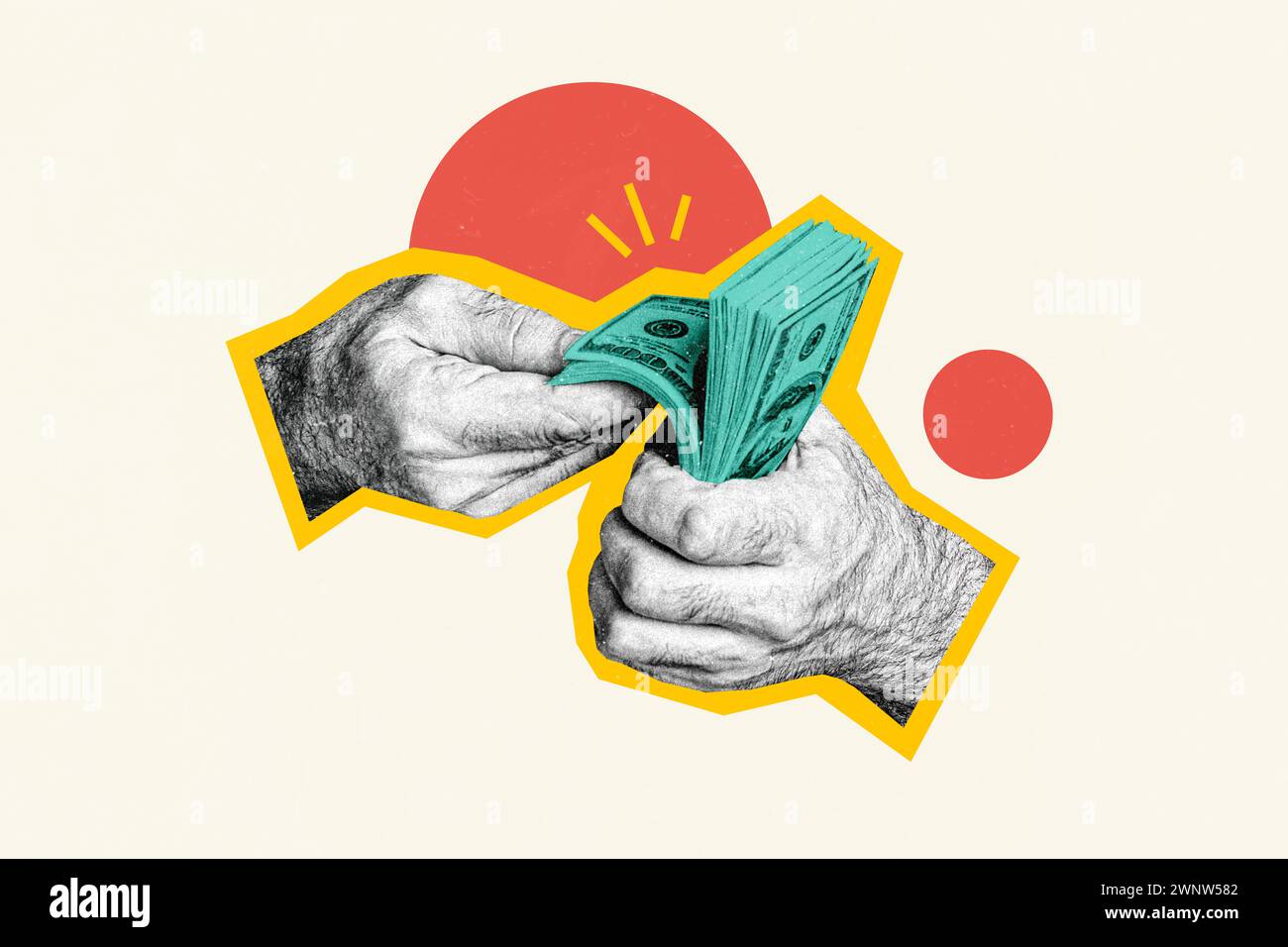 Composite photo collage of massive hairy hands hold wad money count ...