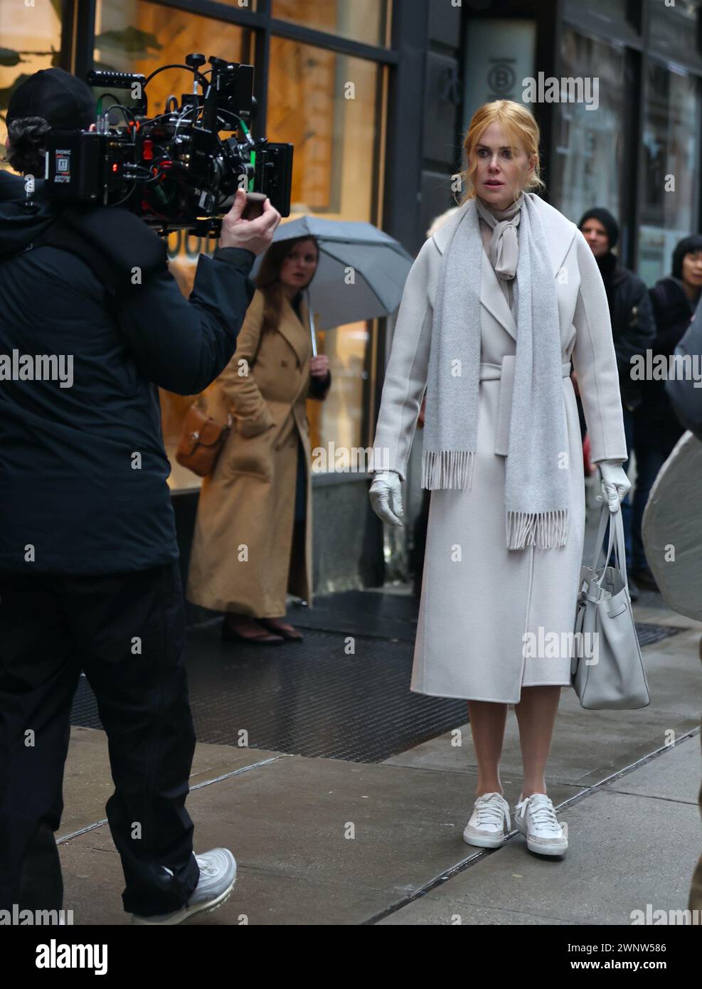 Nicole Kidman filming at the "Babygirl" set in Downtown, Manhattan Featuring: Nicole Kidman ...