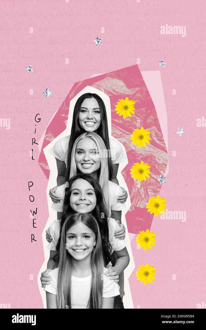 Image collage placard of cheerful lovely girls womens power strength in ...