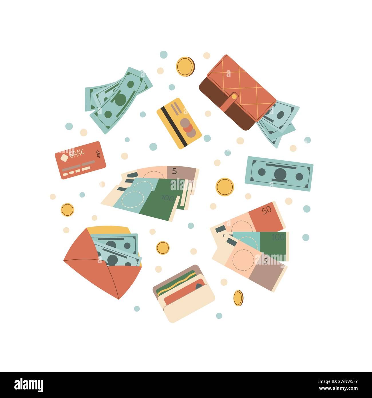 Money set circle composition isolated on white background. Financial ...