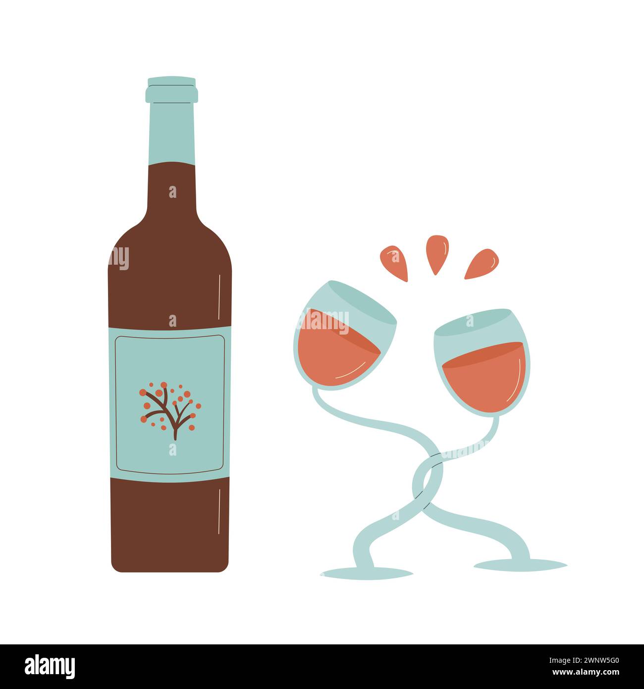 Red wine bottle and pair of glasses isolated on white background ...
