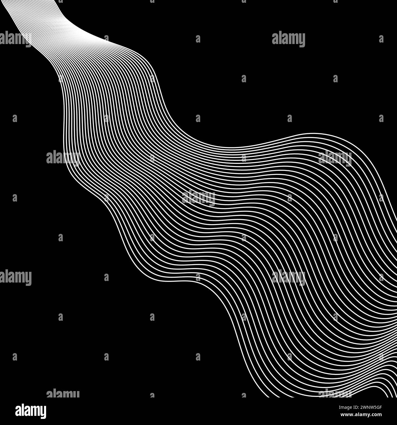 Abstract linear waves white on black optical illusion. Vector abstract ...