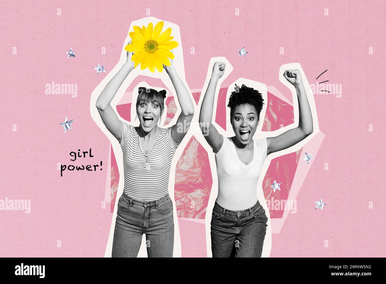 Poster collage of cheerful crazy girls screaming demanding freedom ...