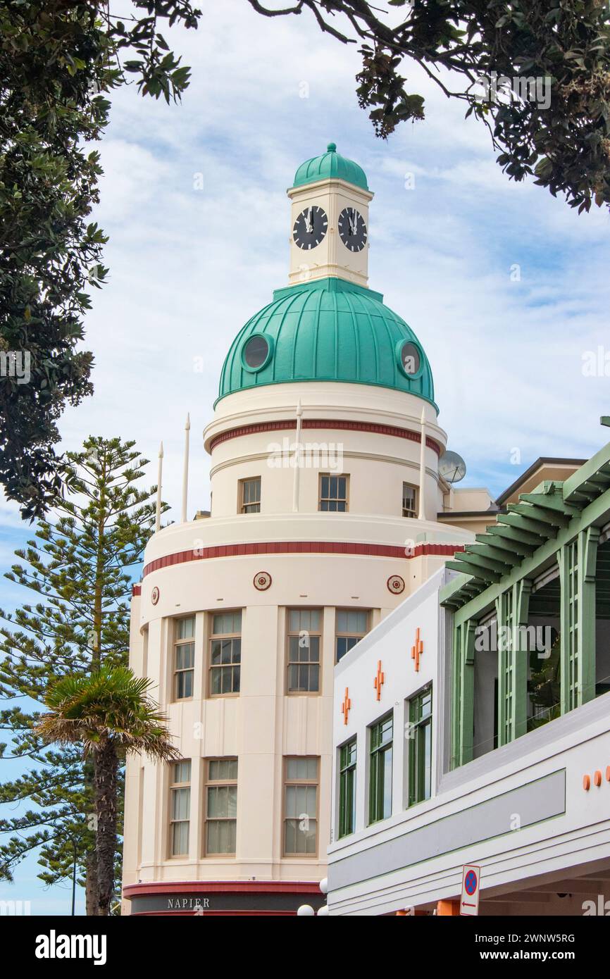 Art Deco style dome building in Napier New Zealand with green copper ...