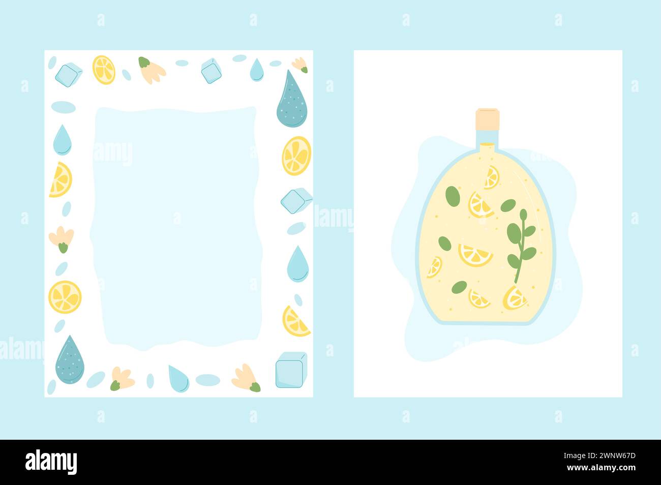 Home made lemonade card set. Sour soft drink with lemon frame and ...