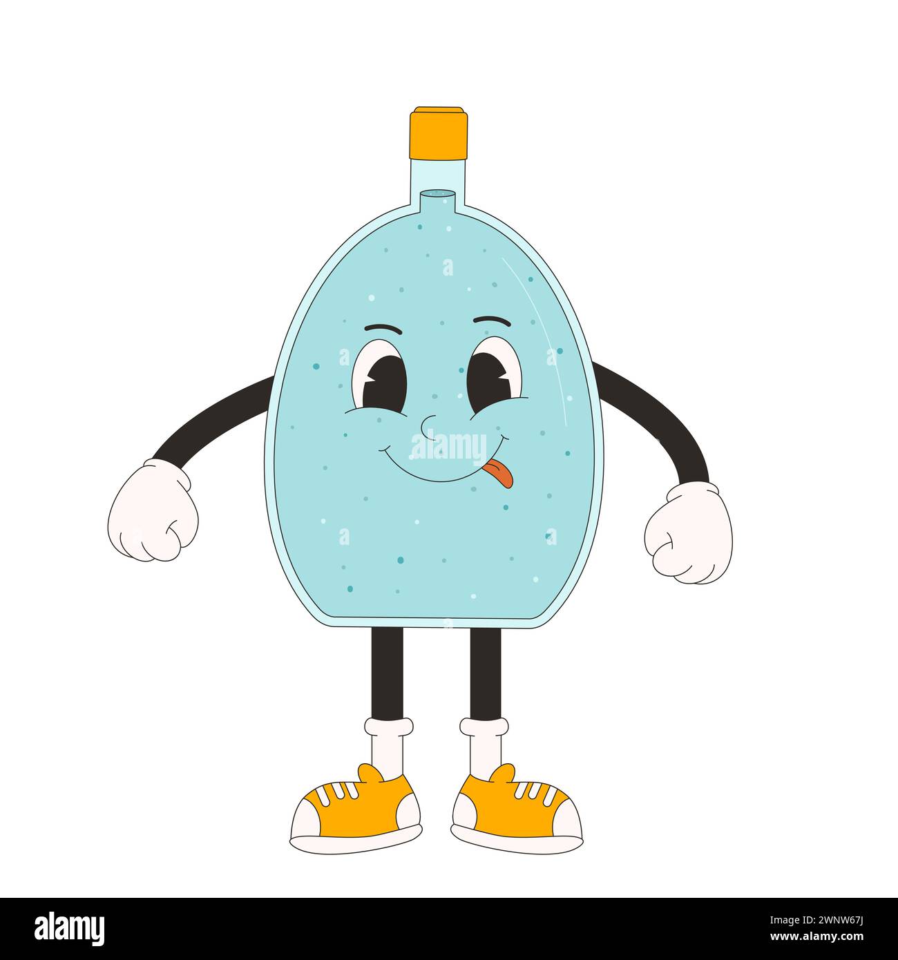Bottle of water groovy character. Drink rubber hose animation style ...