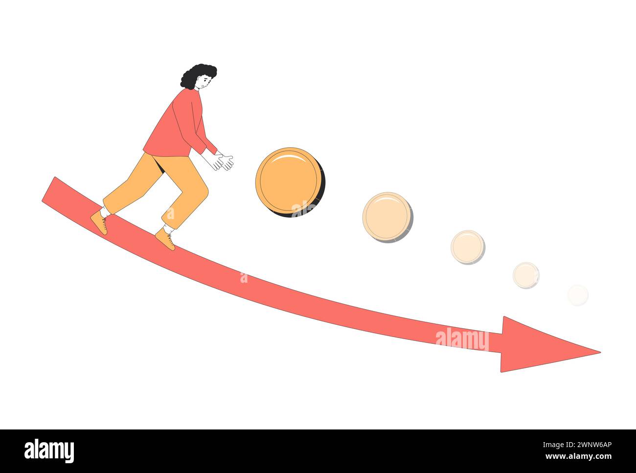 Inflation. Young woman try to save her money. loss of money. Investment ...