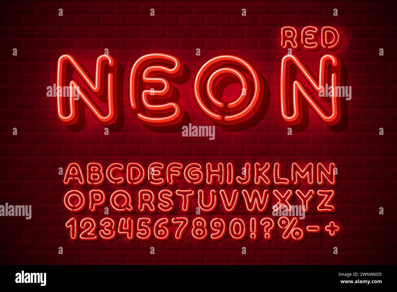 Neon city color red font. English alphabet and numbers sign. Vector ...