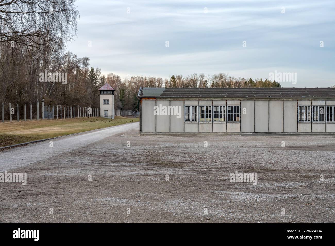Old World War 2 Watchtower in the Dachau Concentration camp memorial ...