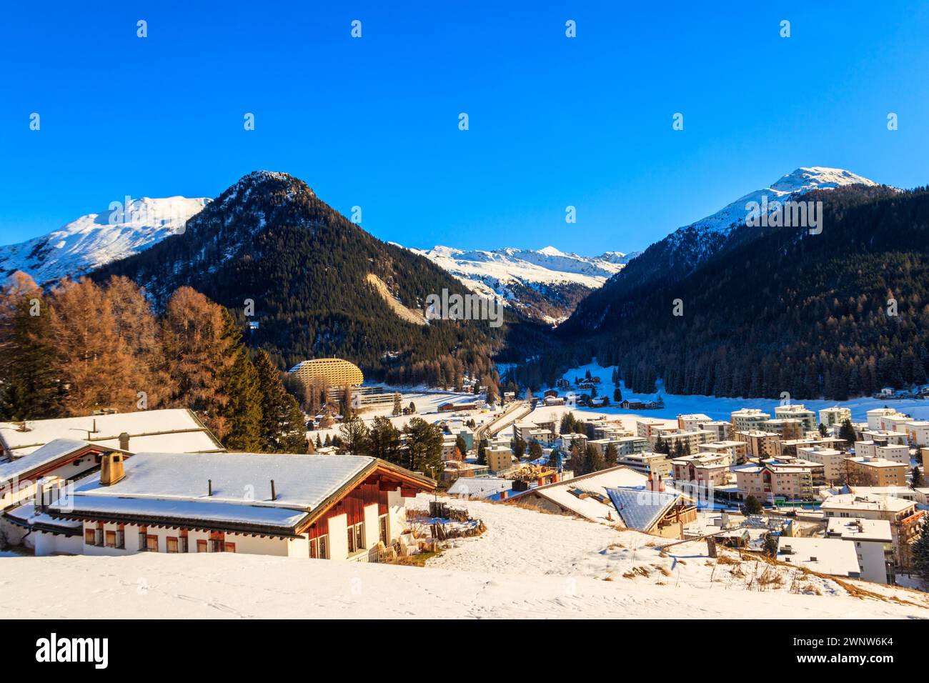 View of famous Davos city in Switzerland at winter Stock Photo - Alamy