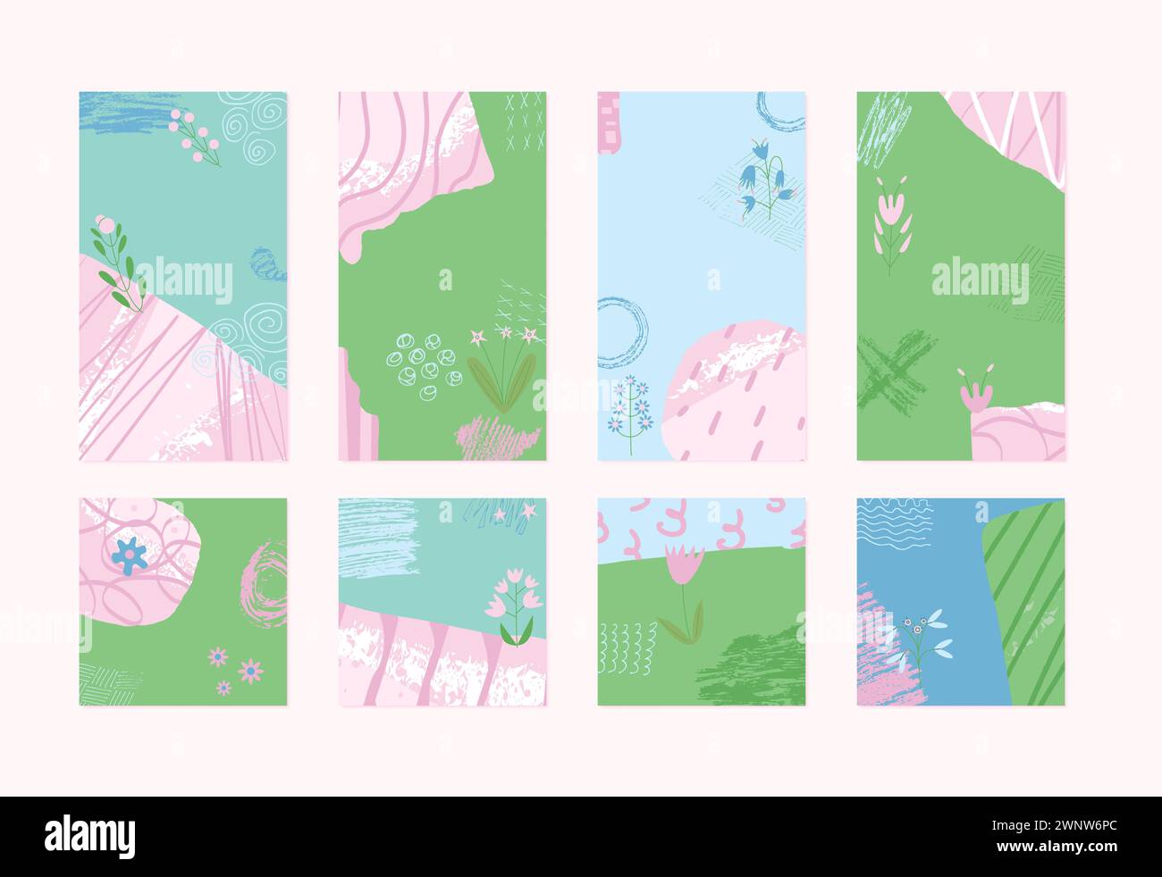 Spring abstract backgrounds set with collage elements for social media ...