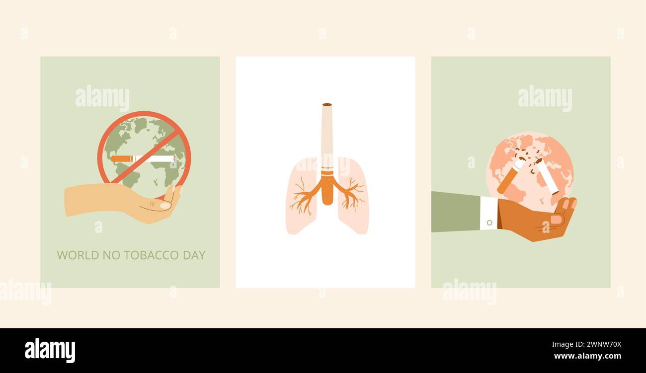 World no tobacco day cards set. Stop smoking banner. Cigarette and ...