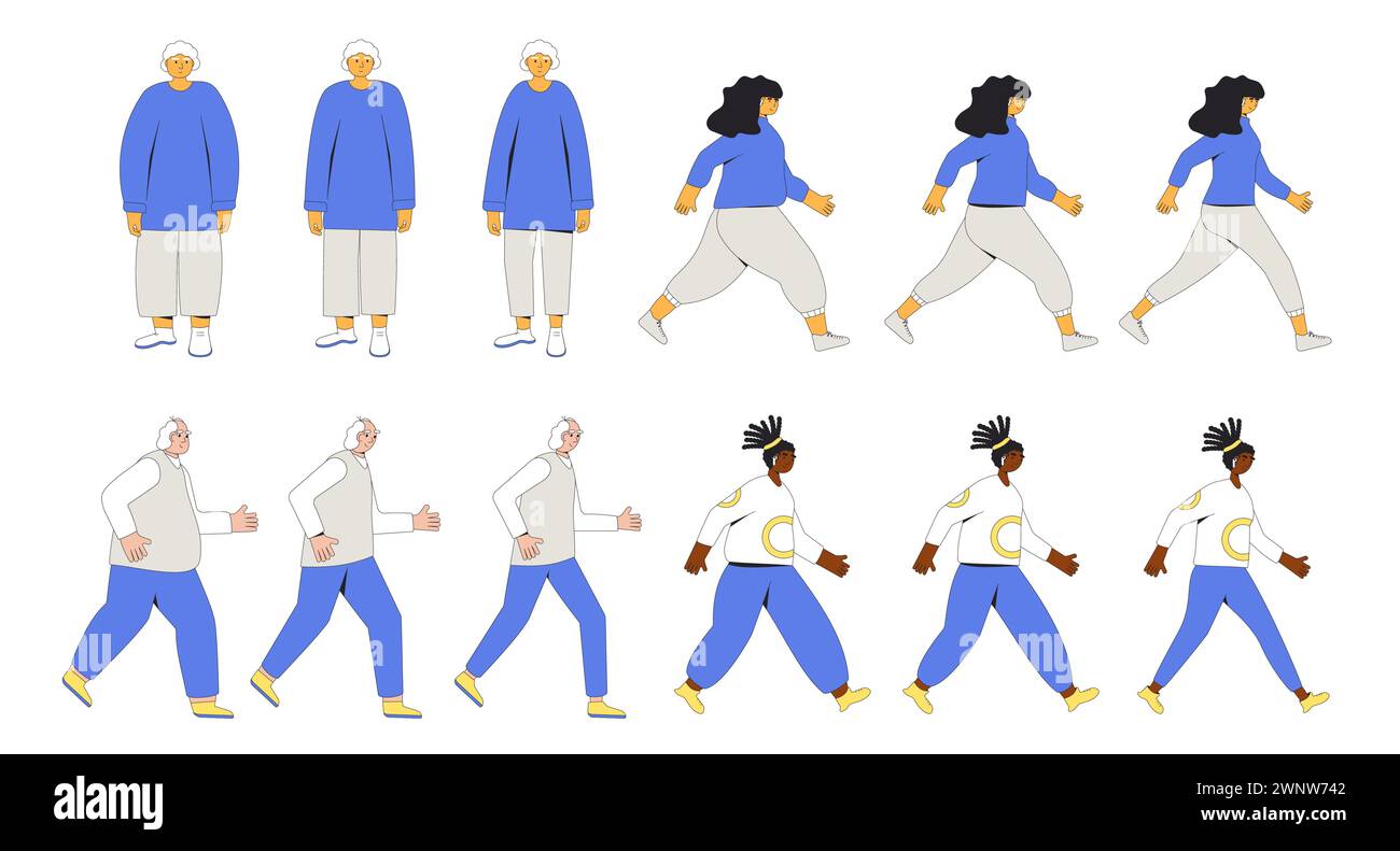 Weight loss women and men sequence set. Before and after diet and sport ...