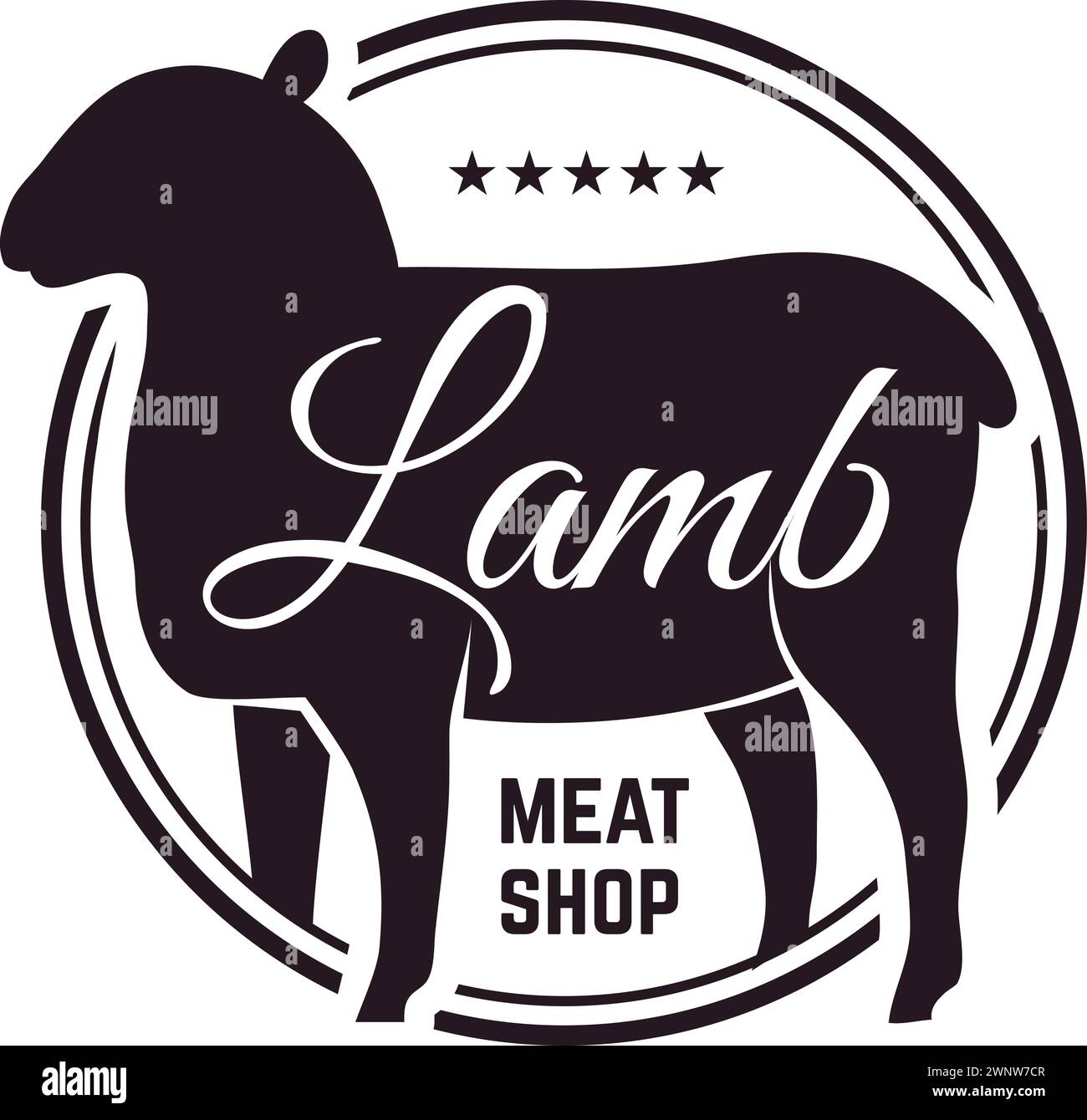 Butcher emblem. Sheep black silhouette. Lamb restaurant logo. Meat shop ...