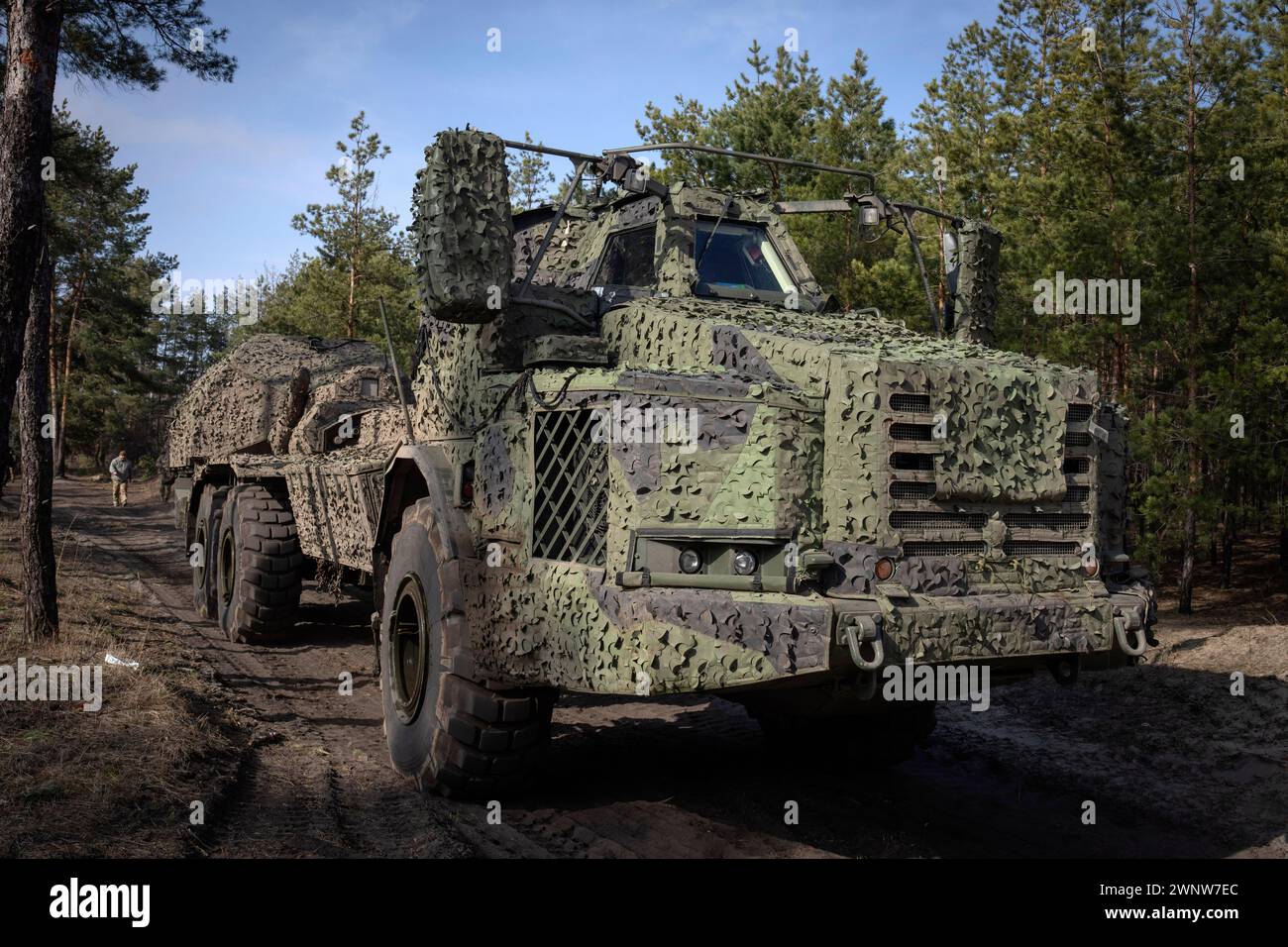 A Swedish self-propelled howitzer system Archer is driven at the front ...