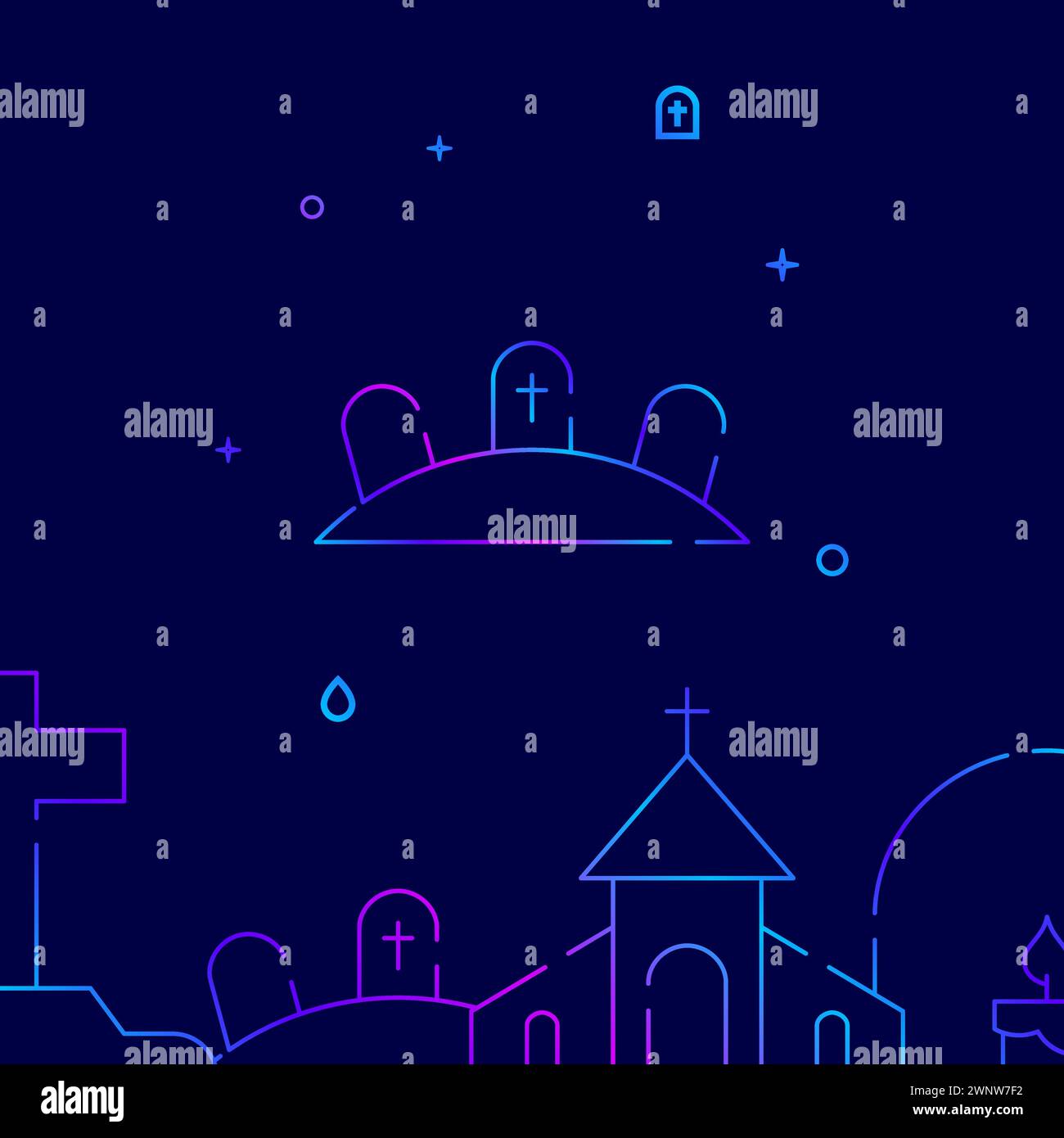 Three graves, family burial gradient line vector icon, simple ...
