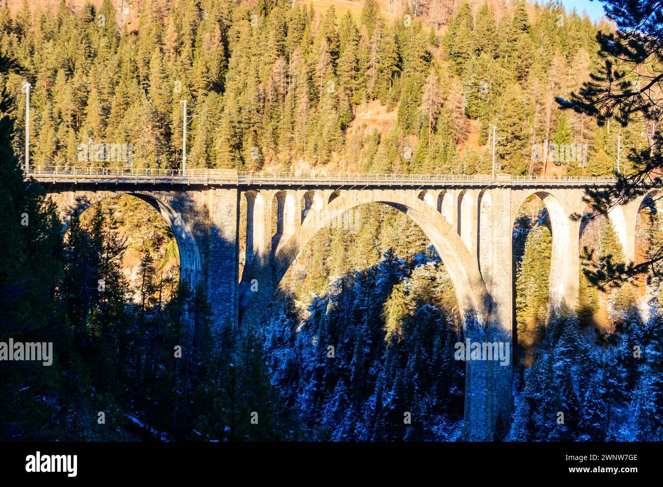 View of Wiesen Viaduct, Rhaetian railway, Graubunden in Switzerland at ...