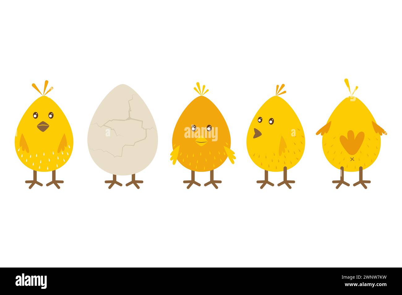Set of small chickens on a white background. Vector illustration in ...