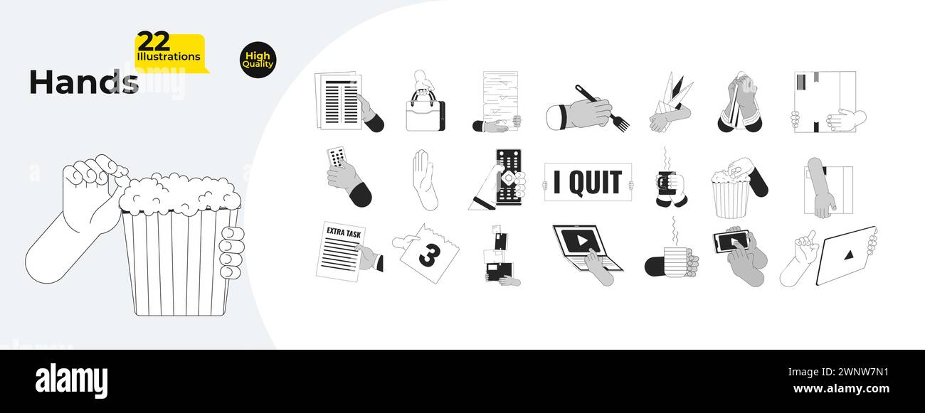 Everyday life cartoon hands outline illustration bundle Stock Vector ...