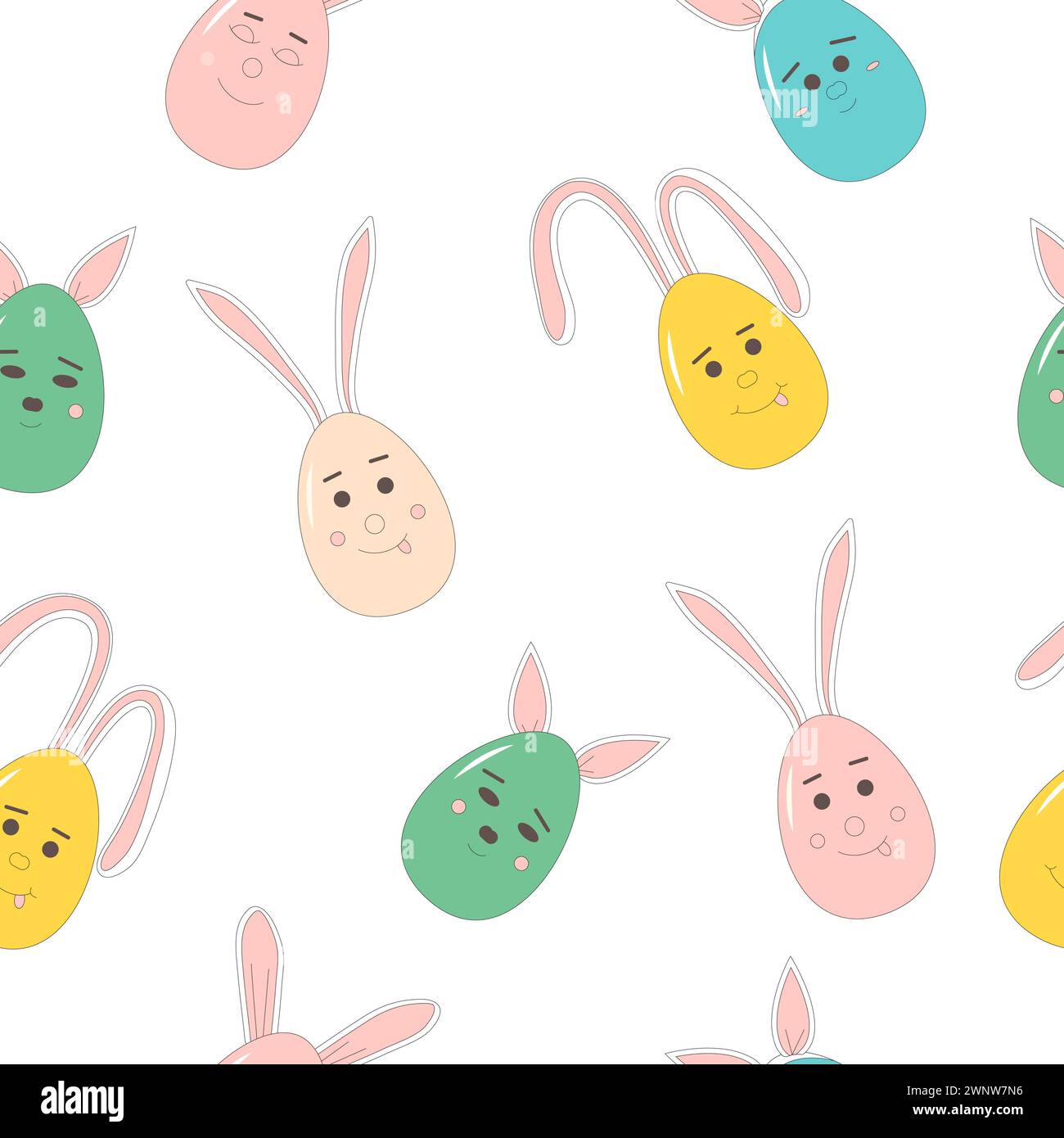 Easter eggs with bunny ears seamless pattern. Cute painted spring ...