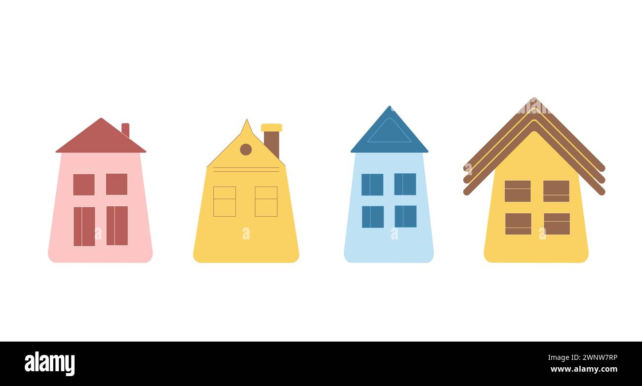 Cute simple houses set isolated on white background. building elements ...
