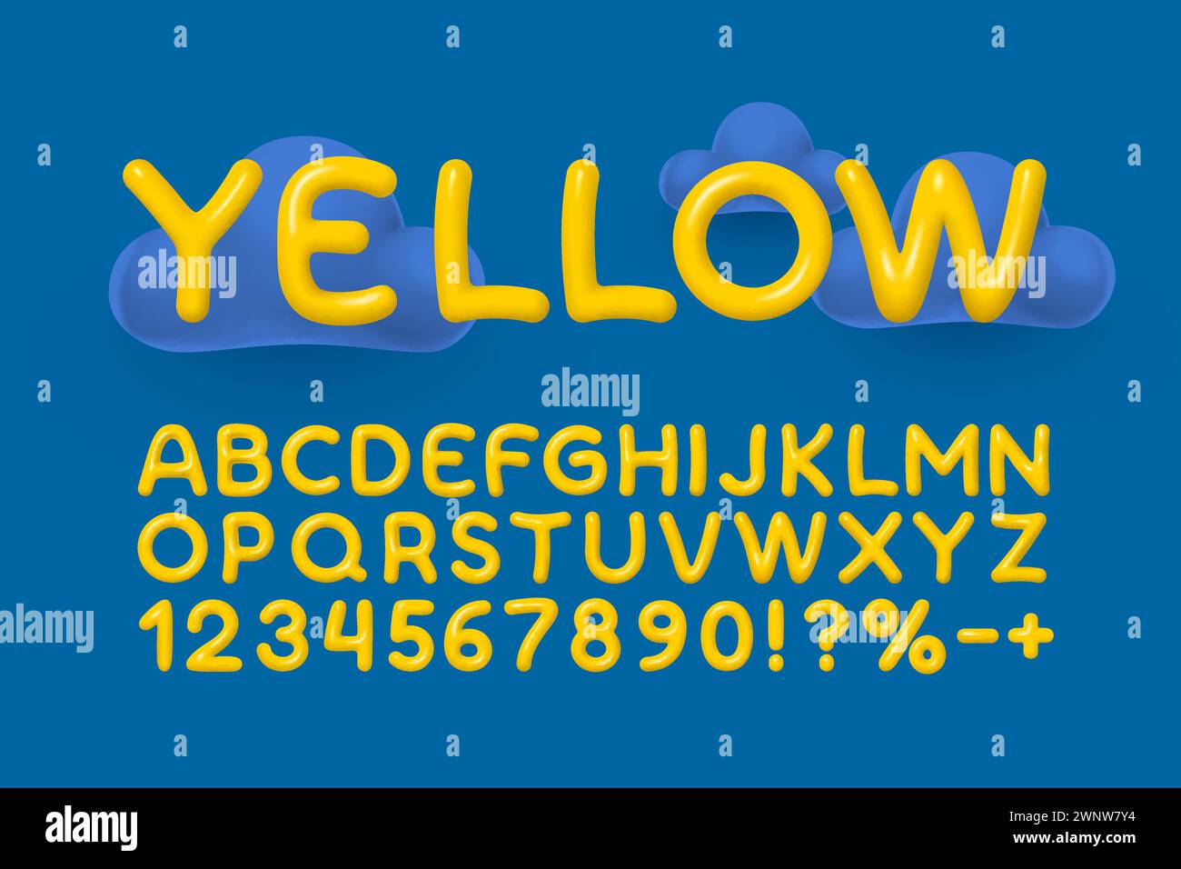 Yellow clouds font. English alphabet and numbers sign. Vector Stock ...