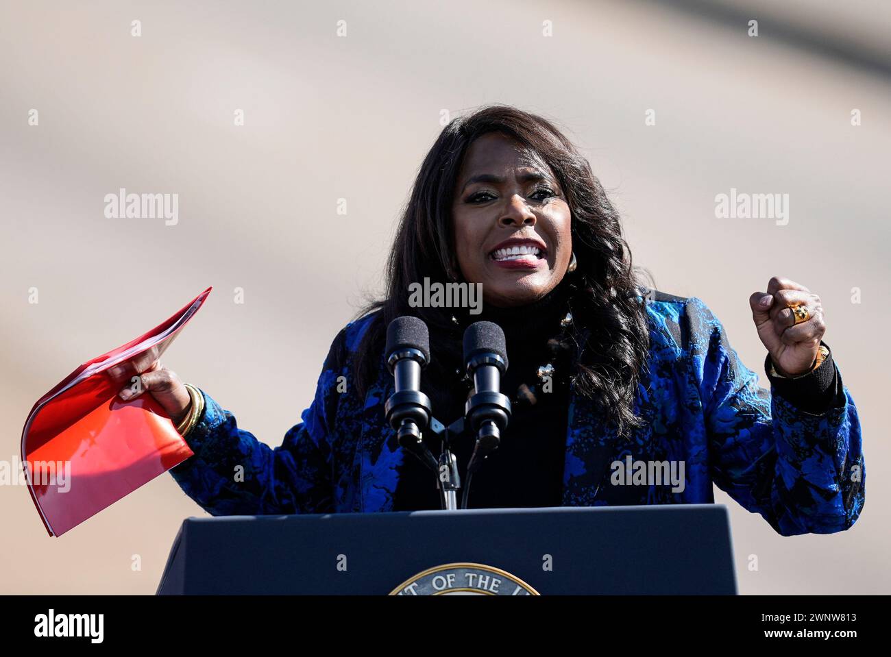 Congresswoman Terri A. Sewell speaks before walking across the Edmund ...