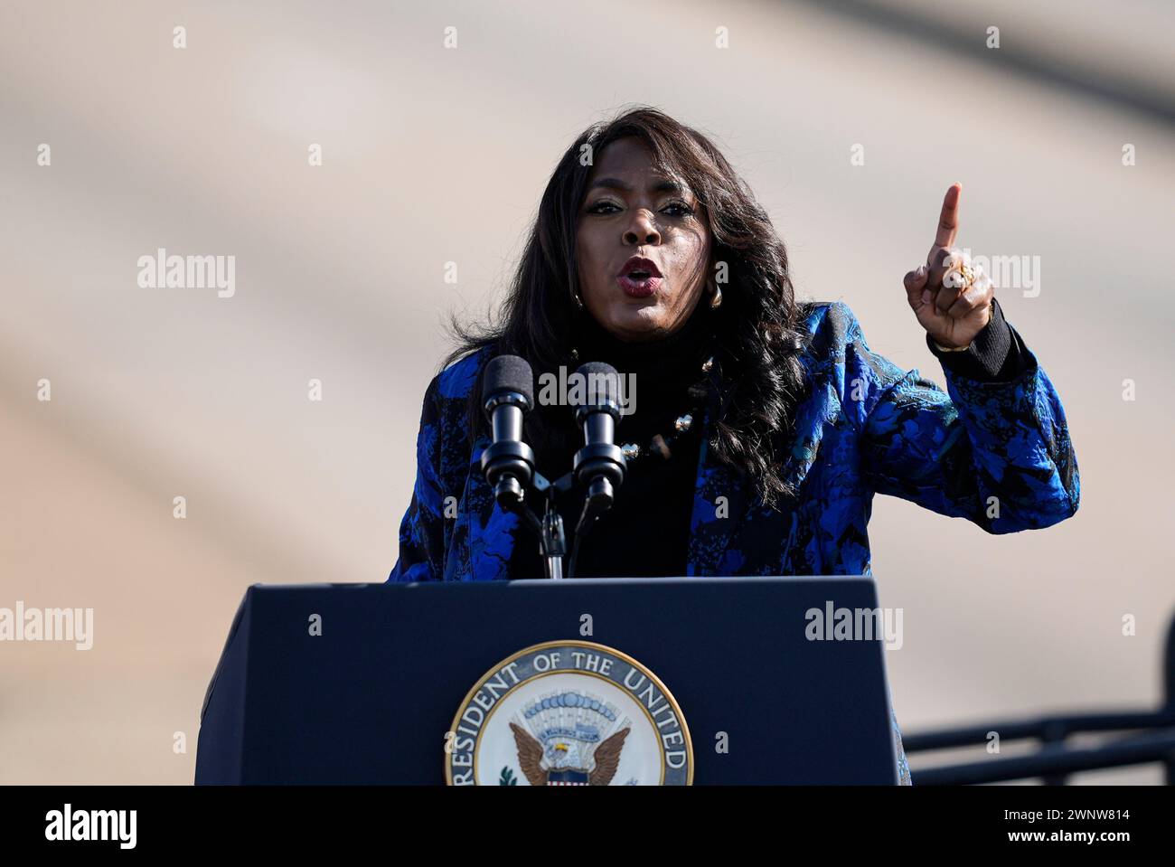 Congresswoman Terri A. Sewell speaks before walking across the Edmund ...