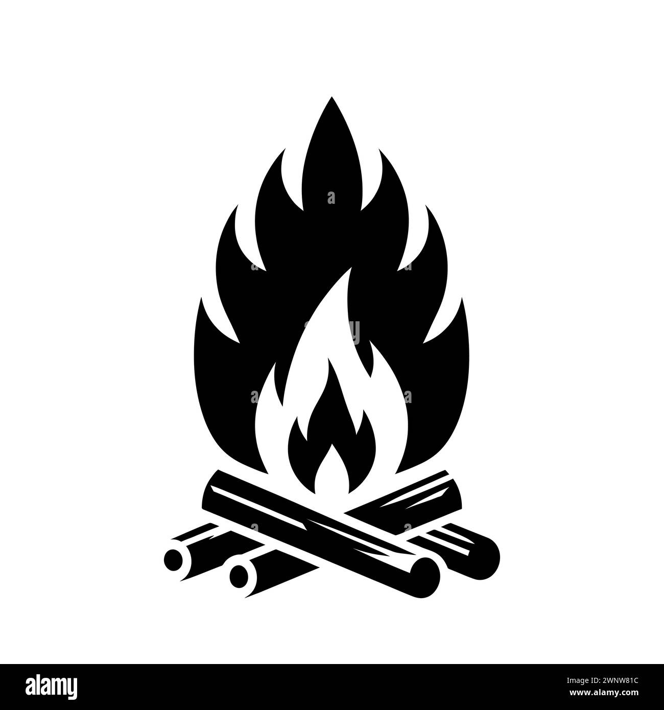 Fire icon. Black symbol of flame. Campfire isolated icon. Vector ...