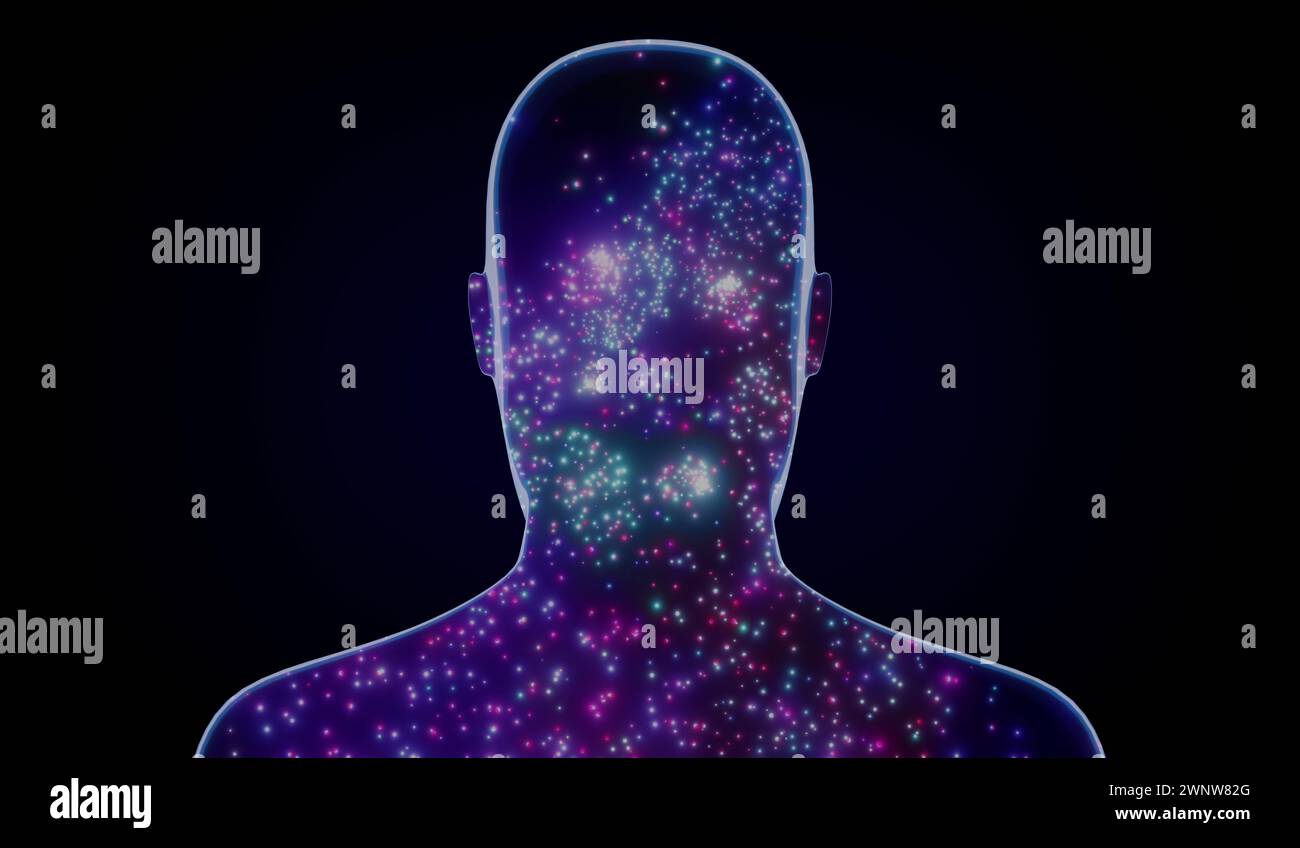 Geometrical man face with stars texture - 3D illustration Stock Photo ...
