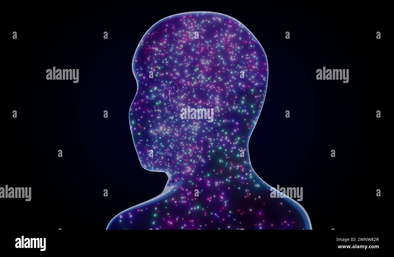Geometrical man face with stars texture - 3D illustration Stock Photo ...