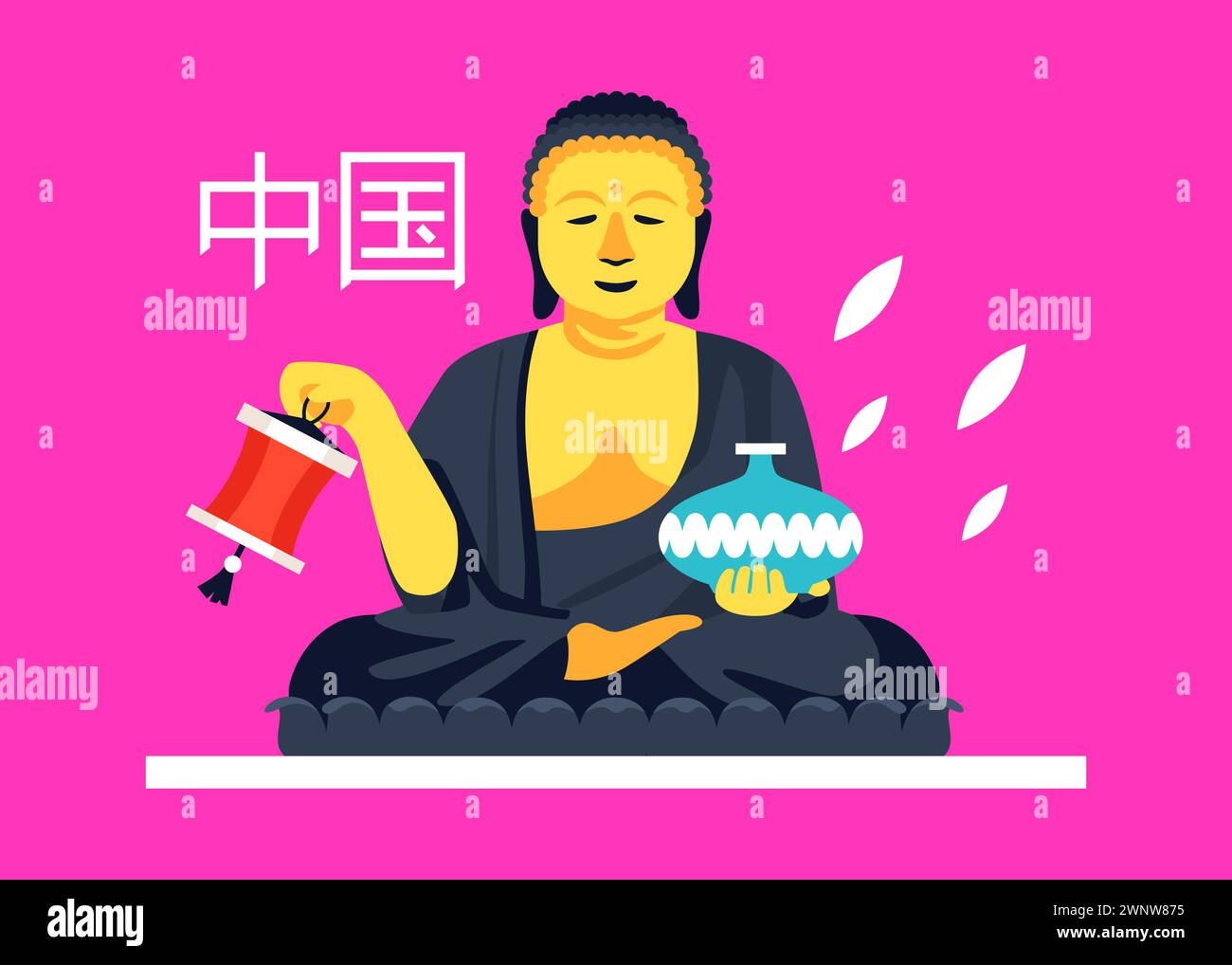 Buddha holding a vase - modern colored vector illustration Stock Vector ...