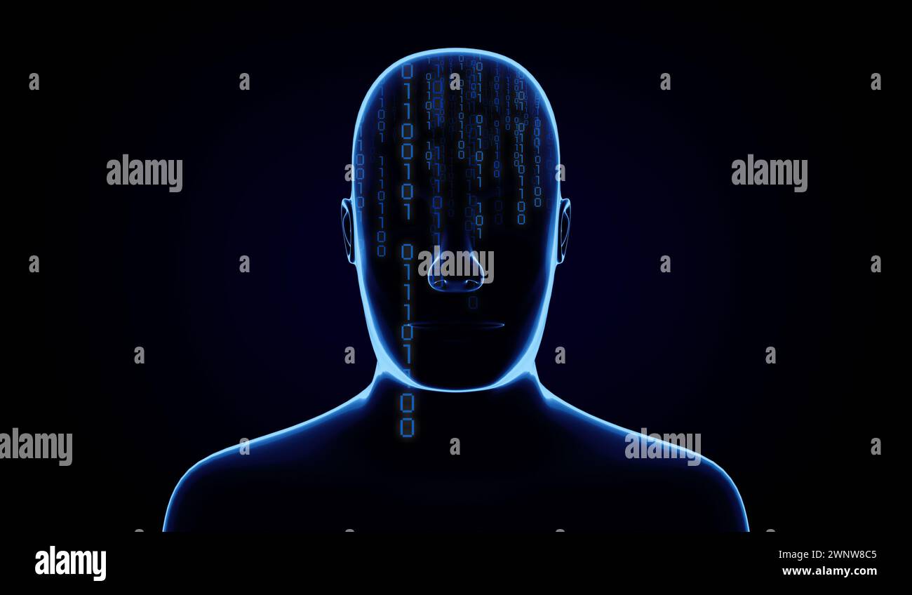 Geometrical man face with binary code - 3D illustration Stock Photo - Alamy