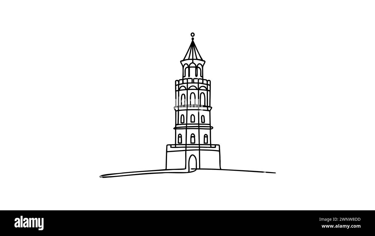 One line style big Tower. Simple modern continuous minimalistic style ...