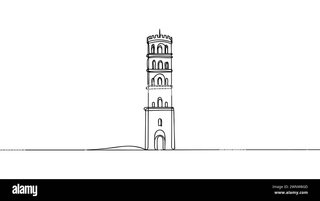 One line style big Tower. Simple modern continuous minimalistic style ...